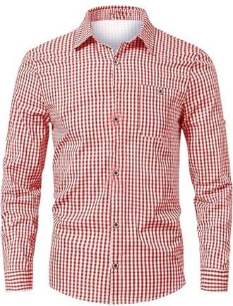 Generic Chemise boutonn&eacute;e &agrave; carreaux pour homme - Coton &agrave; manches longues, coupe r&eacute;guli&egrave;re, tissu infroissable, motif vichy, double usage pour les journ&eacute;es da