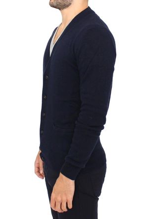 Ermanno Scervino Mens Wool-Cashmere Blend Cardigan Navy Rayon Nylon Clothing