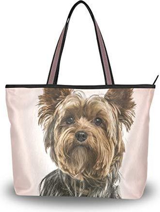 Mnsruu Grand sac &agrave; main pour femme avec fermeture &eacute;clair, sac fourre-tout d&eacute;contract&eacute; pour shopping, L (Yorkshire Terrie) - - multicolore, Medium