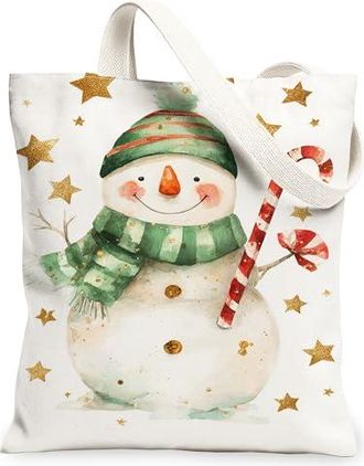 Generic Sacs fourre-tout en toile avec motif bonhomme de neige - R&eacute;utilisables - L&eacute;gers et lavables - Pour le shopping, les voyages - 33 x 38 cm