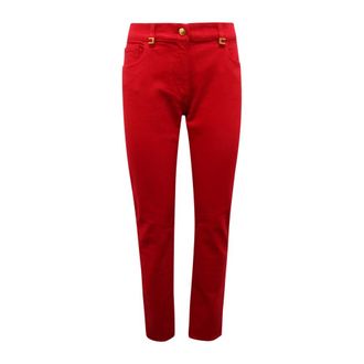 Elisabetta Franchi Baumwolljeans mit Farbstoff und Logo-Details - - Trousers - Damen - Rot - W29