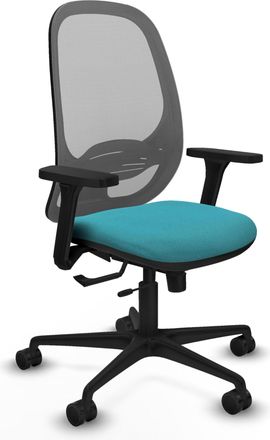 Piqueras y Crespo B&uuml;rostuhl mit 3D-Armen, h&ouml;henverstellbare Lendenwirbelst&uuml;tze, ausgestattet mit Syncro/Translack und Schneideschaum, Grau/T&uuml;rkis