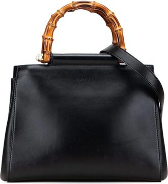Gucci Hobo Bags - Small Leather Bamboo Nymphaea Satchel - Gr. unisize - in Schwarz - f&uuml;r Damen
