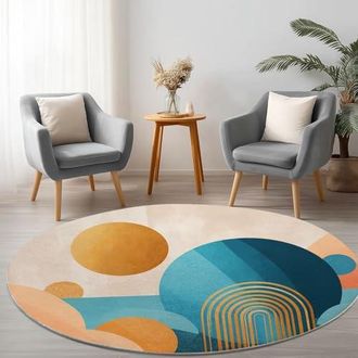Generic Couleur Tapis Rond Boh&eacute;mien - 100 cm Lavable Doux et antid&eacute;rapant Tapis, Abstrait Lignes G&eacute;om&eacute;trie Impression pour Chambre &agrave; Coucher Salon Vestibule e