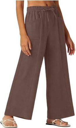 Generic Pantalon court d&eacute;contract&eacute; &agrave; jambe large pour femme - Taille haute - &Eacute;lastique - Cordon de serrage - Avec poches - Coupe ample - Confortable - Pour l&eacute;