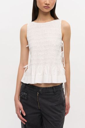 Ganni wei&szlig; Wei&szlig;es, gesmocktes Oberteil aus Baumwolle zum Binden Bio-Baumwolle - Gr&ouml;&szlig;e 32