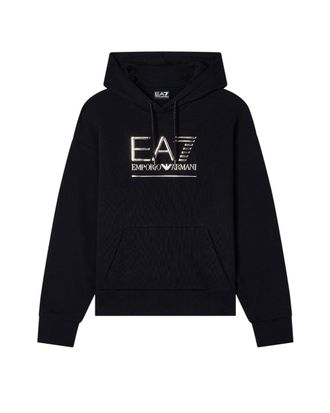 Emporio Armani EA7 Donan Sweatshirt mit Kapuze Visibility aus Baumwollmischung, Schwarz/Gold, XL
