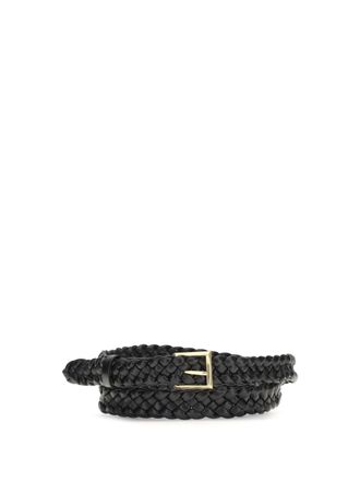 Bottega Veneta Womens Leather Belt Solo Black-Brass Vibrato Calf