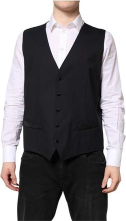 Dolce & Gabbana Homme, Costumes, Noir, Taille: 3XL Gilet Formel en Laine Noire Robe