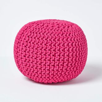 Homescapes Pouf Strickpouf rundes Bodenkissen, Sitzpouf 35 x 40 cm, gepolsterter Sitzhocker, Sitzpuff/Puff mit grob gestricktem Bezug aus 100% Baumwolle, Strickp