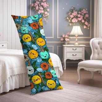 Generic Niedlicher Cartoon-Körper-Kissenbezug, bunt, verspielte Charaktere, weicher Samt, Lendenkissenbezug mit Reißverschluss, langes Körperkissen, dekorativ