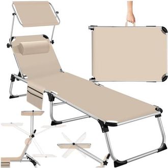 TecTake Chaise Longue Pliante Bain de Soleil Exterieur avec Pare Soleil Chaise Longue inclinable Transat de Plage Relax Camping Salon de Jardin Exterieur avec