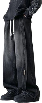 Generic Jean Baggy Noir pour Homme, Coupe Ample, Jambes Larges, Pantalon en Denim Style Streetwear Vintage Y2K, Mode d&eacute;contract&eacute;e, Noir, Taille XL