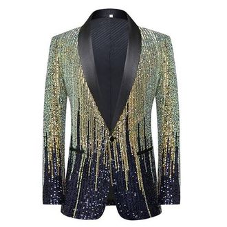 Generic Blazer &agrave; paillettes scintillantes pour homme - Style disco - Coupe droite - Smoking printanier, Vert, L