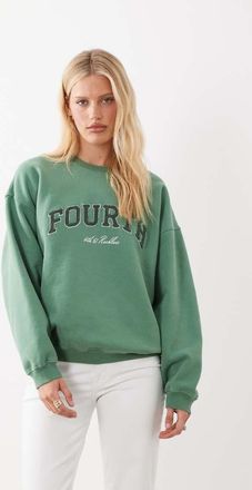 4th & Reckless Sweat-shirt en coton imitation peau de mouton &agrave; logo - Vert d&eacute;lav&eacute;
