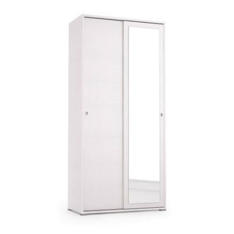 Dmora Guardaroba Abduhl, Armadio A 2 Ante Scorrevoli E Specchio, Mobile Con Barra Appendiabiti E Ripiani, 100% Made In Italy, 90x45h195 Cm, Bianco - Dmora
