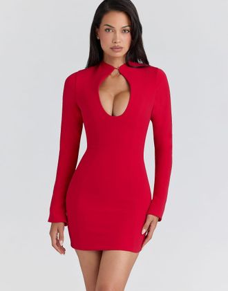 House of CB Lotus - Robe courte en cr&ecirc;pe &agrave; d&eacute;coupe goutte deau - Rouge