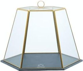 Artes&agrave; Artes&agrave; D&ocirc;me &agrave; Fromage/G&acirc;teau en Verre G&eacute;om&eacute;trique avec Plateau de Service en Ardoise, 31 X 27,5 X 25 cm (12 X 11 X 10) - Effet Laiton, Brass-Effect