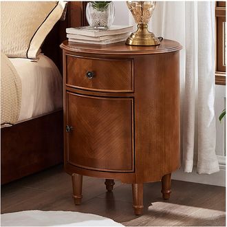 Generic Runder Beistelltisch, Nachttisch for Schlafzimmer, Bauernhaus-Nachttisch mit Stauraum, kleine R&auml;ume, Wohnzimmer, Schlafzimmer(Brown)