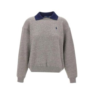 Ralph Lauren Femme, Sweatshirts et sweats &agrave; capuche, Gris, Taille: 38 FR SweaT-shirt &agrave; col polo en molleton