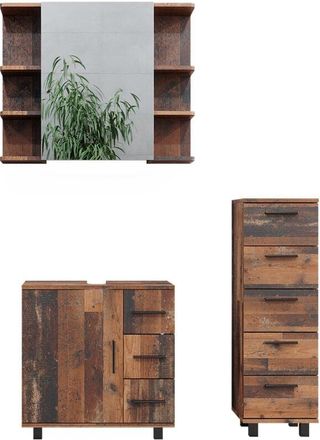 Vicco Badmöbel-Set Ilias, Eiche rustikal, 3 Teile, mit Midischrank