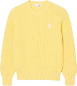 Lacoste Homme, Pulls, Jaune, Taille: M/L Pearl Rib Knit Badge Accent Sweater