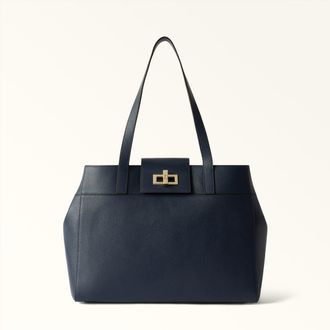 Furla Amelia Tote-bag L Ink Blue Blau Leder Mit Rautennarbung Damen