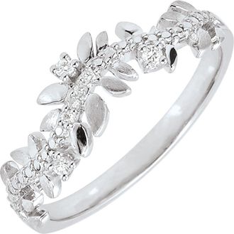 Edenly Ring Verzauberter Garten - Königliches Blattwerk - Diamant und Weißgold - 18 Karat
