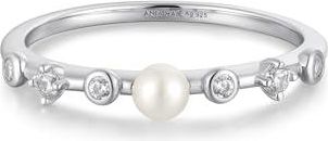 Ania Haie Bague Chic Creator pour Femme avec Perle deau Douce et zircone cubique Blanche en Argent Sterling 925, sertie dune Perle deau Douce et 6 zircons, Tail