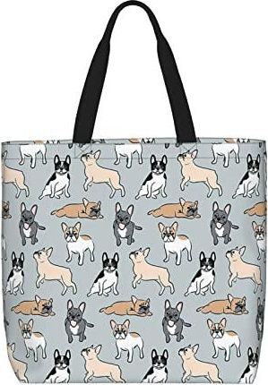 Generic Sac De Courses Bouledogue Fran&ccedil;ais Sac Tissu R&eacute;utilisable Lavables Sacs &Agrave; Main, Pour &Eacute;cole, Voyage, Femmes, Shopping