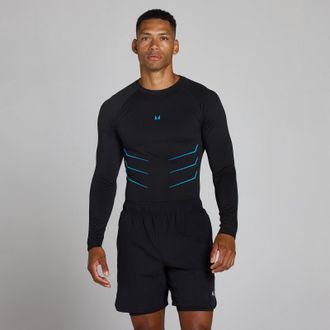 MyProtein Top sans couture manches longues Lift coupe muscle fit - Noir d&eacute;lav&eacute;/Bleu power - XS