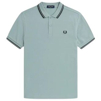 Fred Perry Schwarzes, hellblaues Poloshirt mit Doppelstreifenkragen von Fred Perry