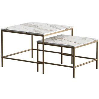Vicco Couchtisch-Set Ramio, Wei&szlig;/Gold, 60 x 60 cm 2 Teile, Vicco