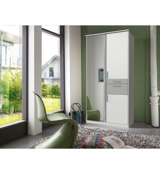 Wimex home24 Drehtürenschrank I 91cm Weiß/Weiß/Hellgrau