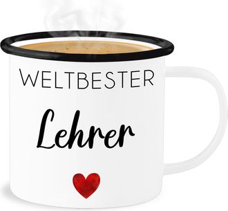 Shirtracer Emaille Becher Blechbecher - Tasse - Weltbester Lehrer | Geschenkidee f&uuml;r den besten Lehrer der Welt | Geschenk besten Lehrer - 300 ml - Wei&szlig; Schwarz 