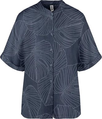 Bomboogie Femme, Blouses et Chemises, Bleu, Taille: 42 FR Chemise en lin &agrave; col mandarin