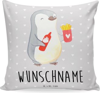 Mr. & Mrs. Panda Kopfkissen Pinguin Pommes - Personalisierte Geschenke, Personalisiert, Jahrestag, Hochzeitstag, Geschenk f&uuml;r Freundin, Name, Wunschname, Kissen, Fraue