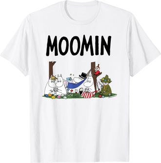 Moomin T-Shirt Mumin Family Relaxing Weiß Kurzarm Unisex Erwachsene S