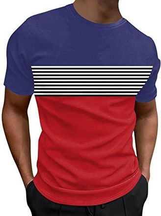 Generic T-shirt ray&eacute; ample pour homme Printemps et &eacute;t&eacute; Loisirs Sports Respirant Confortable Plage Vent Rayures Couleur T-shirt &agrave; manches courtes, Rouge, XXL