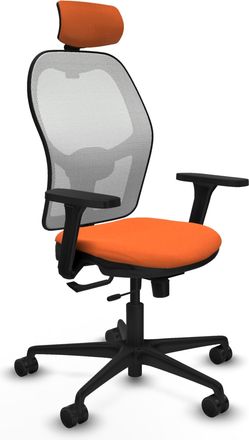 Piqueras y Crespo Ergonomischer Stuhl mit 3D-Armen, h&ouml;henverstellbare Lendenwirbelst&uuml;tze und h&ouml;henverstellbares Kopfteil, Wei&szlig;/Orange