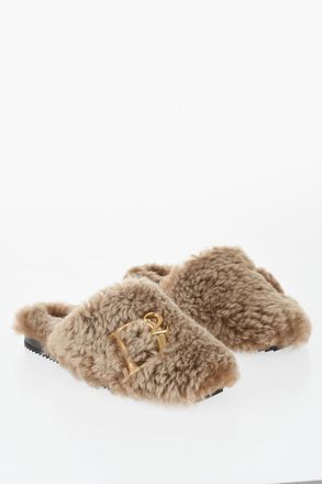 Dsquared2 Pelz-Slippers mit Monogramm in Goldoptik Dsquared2