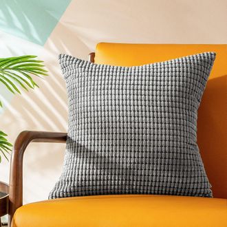 CaliTime Kissenbezüge Kissenhülle Kissenbezug Komfortable supersofte Cordhose mit Streifenmuster beide Seiten Dekokissenbezug 40cm x 40cm Mittelgrau