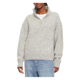 Calvin Klein Jeans Femme, Pulls, Gris, Taille: 38 FR Cardigan zippé à col roulé chiné