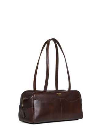 Prada Womens Satchel Bag Brown Calf Leather Shoulder
