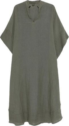 120% Lino Femme, Robes, Vert, Taille: 40 FR Kaftan en lin V-neck Fentes lat&eacute;rales