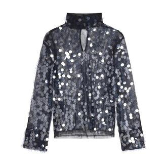 Semicouture Rollkragenpullover aus elastischem T&uuml;ll mit gro&szlig;en Pailletten - - Blouses & Shirts - Damen - Schwarzk - M