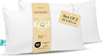 Wendre Oreiller Respirant Sleep Lot de 2 40x80 cm - Doux, 100% Coton Housse en Percale, Lavable - Oreiller Luxueux et Confortable pour Le Lit - Durable, Anal