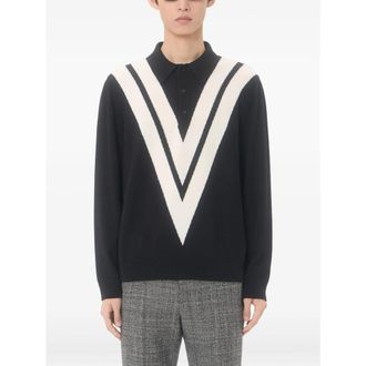 Valentino V-Stripe Virgin Wool Sweater - Black