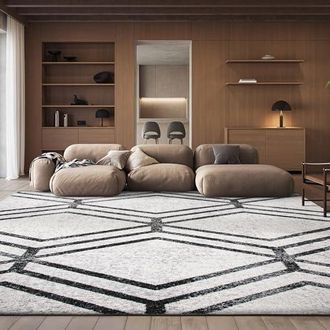 Safavieh Geometrisch Teppich f&uuml;r Wohnzimmer, Esszimmer, Schlafzimmer - Adirondack Collection, Kurzer Flor, Elfenbein und Kohle, 240 X 300 cm