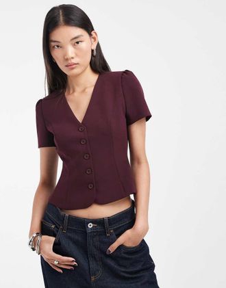 Asos tailliertes Oberteil mit durchgehender Knopfleiste im Kombiteil-Lila